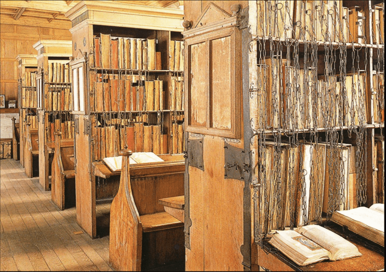 An ancient Library where books are, literally, under lock and key ...